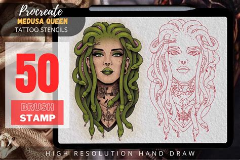 Traditional Medusa Tattoo Flash