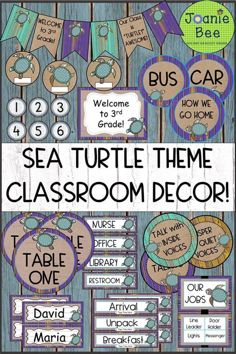 Sea Turtle Classroom Themed Decor Bundle Beachy Chic Classroom Themes Turtle Classroom