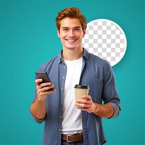 Premium Psd Handsome Man With Glasses Happy And Pointing The Mobile
