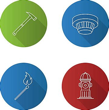 Firefighting Flat Linear Long Shadow Icons Set Rescue Drop Shadow Firefighter Vector, Rescue ...