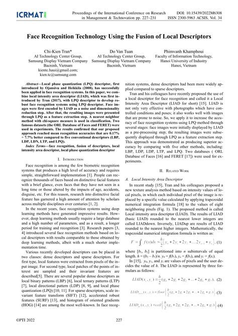 Pdf Face Recognition Technology Using The Fusion Of Local Descriptors