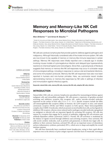 Pdf Memory And Memory Like Nk Cell Responses To Microbial Pathogens