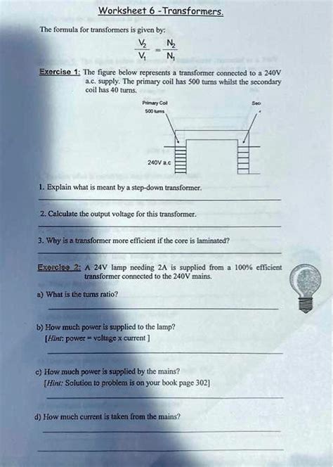 Worksheet 6 Transformers The Formula For Transformers Is Given By