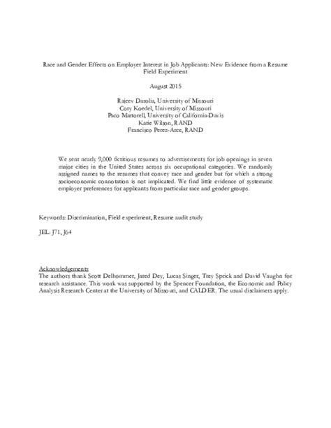 Pdf Race And Gender Effects On Employer Interest In Job Applicants New Evidence From A Resume