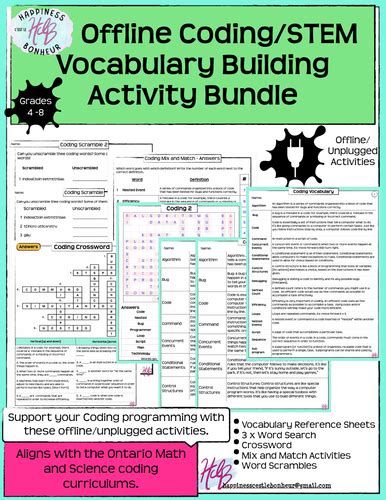 unplugged offline stem coding vocabulary building activity bundle