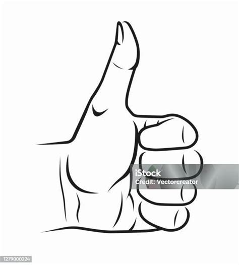 엄지 손가락 최대 손 제스처 벡터 일러스트에 인그레이빙 선형 스타일 검사 보기에 대한 스톡 벡터 아트 및 기타 이미지 검사