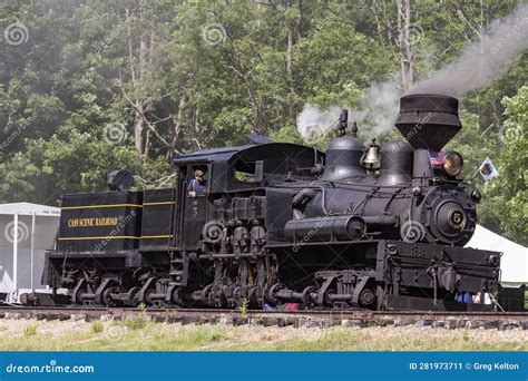 Antique Shay Steam Locomotive Moving Slowly Blowing Smoke And Steam