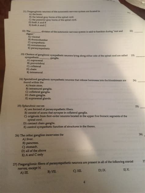 Solved Preganglionic Neurons Of The Autonomic Nervous System