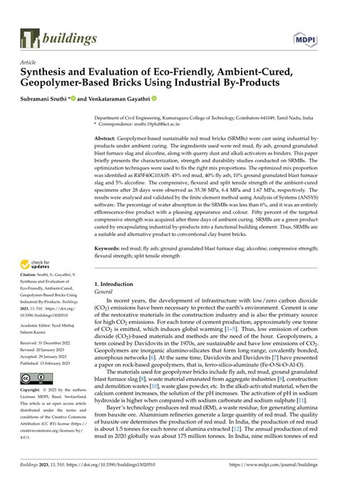 Pdf Synthesis And Evaluation Of Eco Friendly Ambient Cured Geopolymer Based Bricks Using