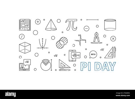 Pi Day Mathematical Constant Concept Vector Thin Line Horizontal Banner Celebrate Mathematics