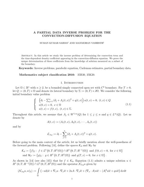 Pdf A Partial Data Inverse Problem For The Convection Diffusion Equation