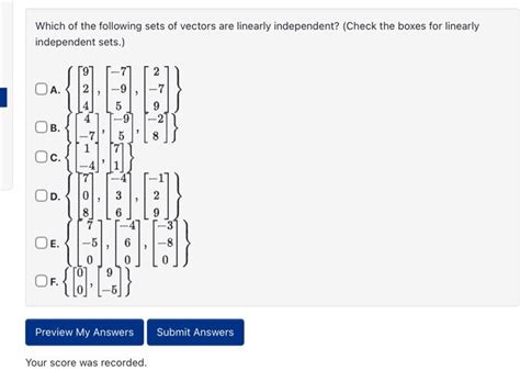 Solved Which Of The Following Sets Of Vectors Are Linearly