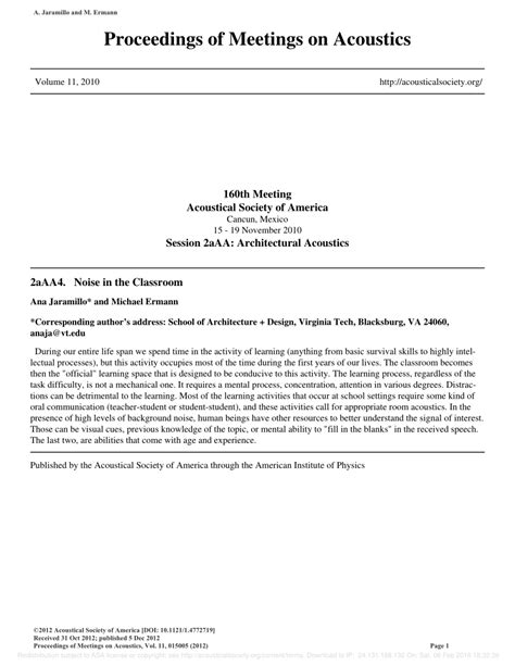 Pdf Noise In The Classroom