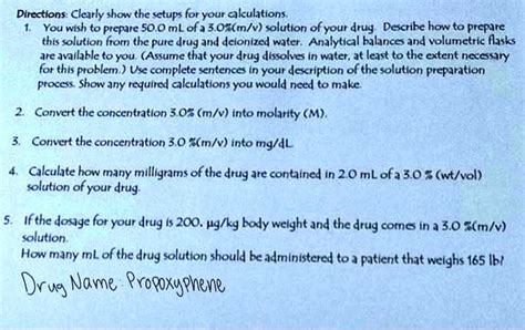 SOLVED Texts Please Use Drug Listed To Answer Directions Clearly Show The Setups For Your