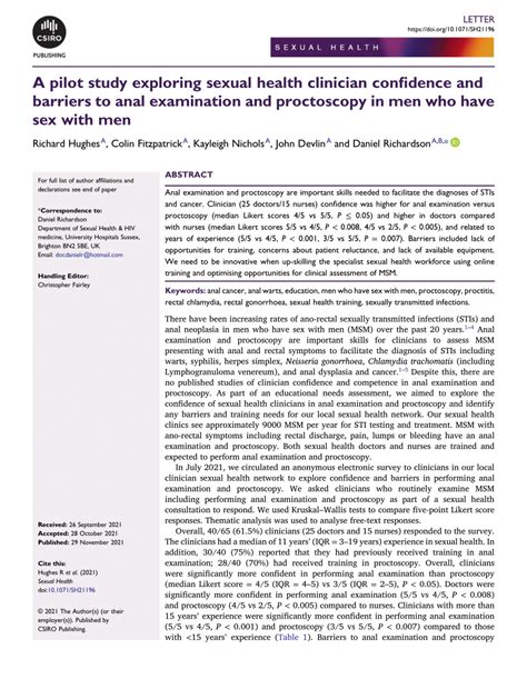 PDF A Pilot Study Exploring Sexual Health Clinician Confidence And Barriers To Anal