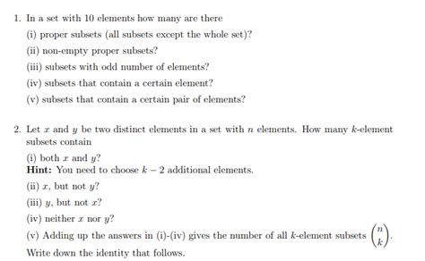 Solved In A Set With Elements How Many Are There I Chegg