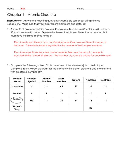 Atomic Structure Worksheet Answer Key Pro Worksheet