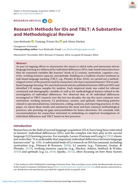 Research Methods For Ids And Tblt A Substantive An Pdf Second