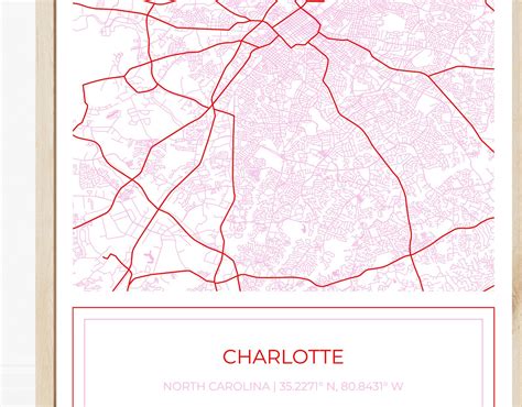 Charlotte Map Map Of Charlotte Pink Charlotte Map Charlotte Poster City Map Charlotte Map