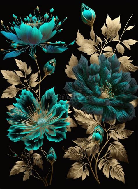 Amazing Wonderful Flowers Turquoise Blue And Turquoise Green And Gold