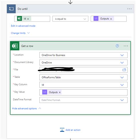 flow fails with get row from excel function r automation