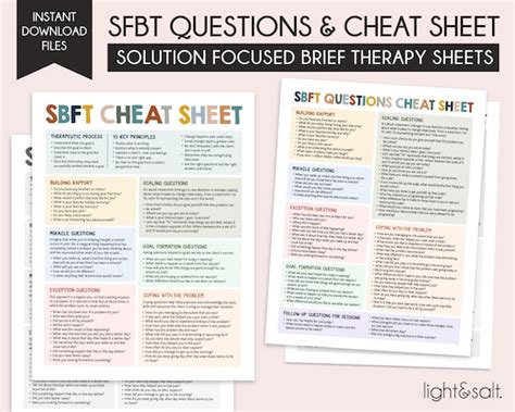 Solution Focused Therapy Questions Cheat Sheet Sfbt Worksheet Etsy Uk