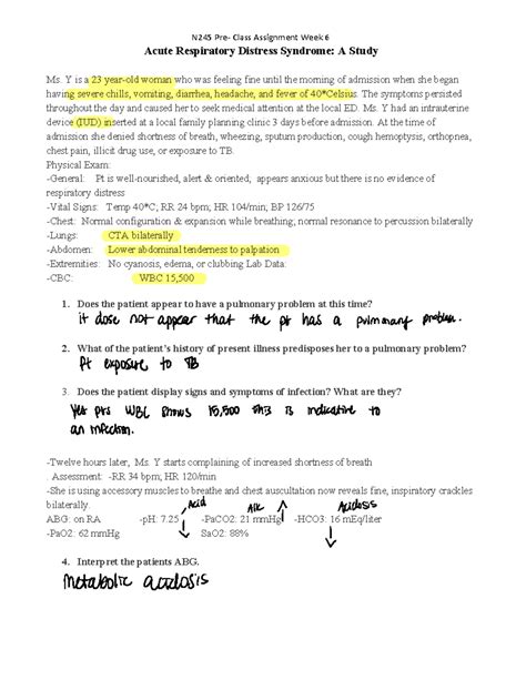 245 Week 6 Pre Class Assignment Case Study ARDS Copy N245 Pre Class Assignment Week 6 Acute