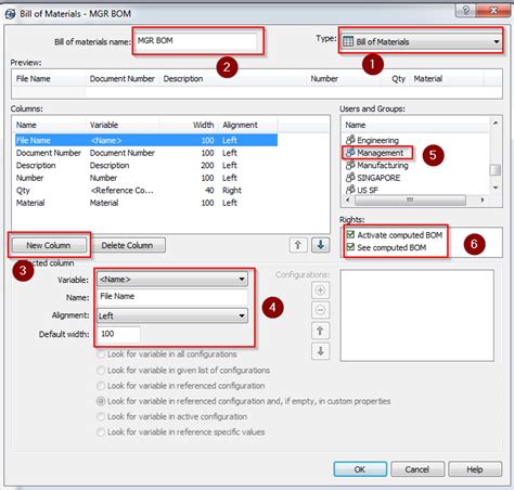 customizing pdm bom columns