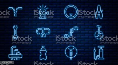 세트 라인 자전거 공기 펌프 외발 자전거 또는 한 바퀴 자전거 핸들 바 렌치 스패너 페달 및 벨 아이콘 벡터 1에 대한 스톡 벡터 아트 및 기타 이미지 Istock