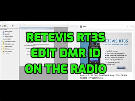 Retevis RT3s change DMR ID on radio after code plug edit to allow - YouTube