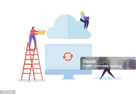 클라우드 스토리지 기술입니다 남자와 여 자가 함께 데이터 정보를 공유 작업 폴더를 전송 벡터 일러스트 레이 션 개념에 대한 스톡 벡터 아트 및 기타 이미지 Istock