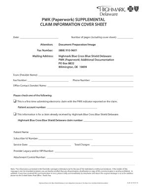 Fillable Online PWK Paperwork Supplemental Claim Information Cover Sheet Fax Email Print