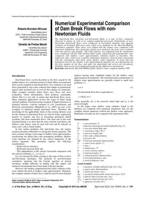 Pdf Numerical Experimental Comparison Of Dam Break Flows With Non