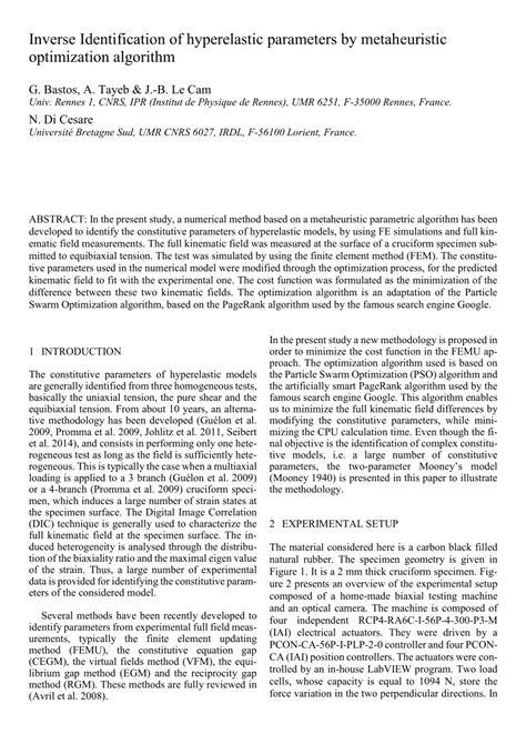 Pdf Inverse Identification Of Hyperelastic Parameters By