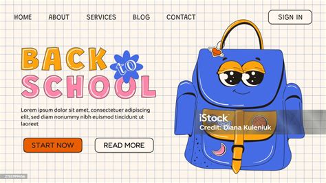 텍스트가 있는 배경에 있는 학교 파란색 책가방 학교에 다시 오신 것을 환영합니다 학교 학습 대학 교육을 위한 웹 페이지 디자인 배너 웹사이트 포스터에 대한 벡터 일러스트