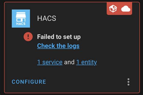 The Hacs Card Indicates That It Failed To Set Up In The Integrations