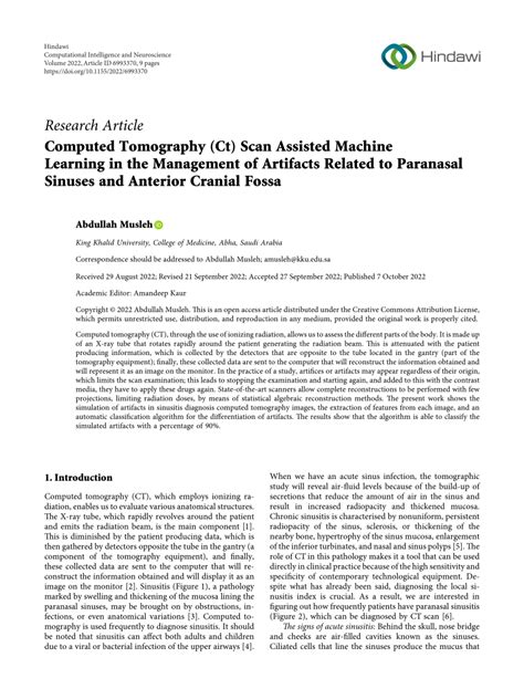 Pdf Computed Tomography Ct Scan Assisted Machine Learning In The Management Of Artifacts