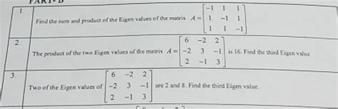 Find The Sum And Product Of The Eigen StudyX