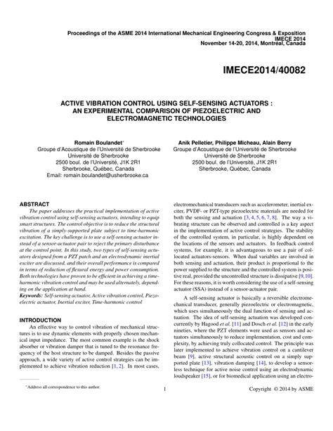 Pdf Active Vibration Control Using Self Sensing Actuators An Experimental Comparison Of