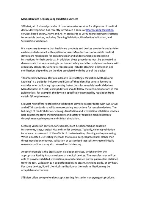 Ppt Medical Device Reprocessing Validation Services Powerpoint