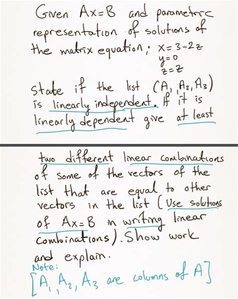 solved given ax b and parametric representation of solutions