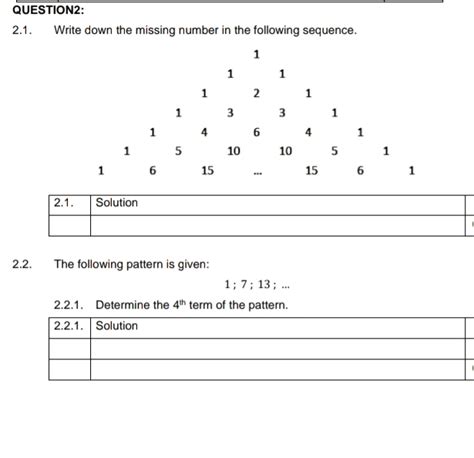 Solved Write Down The Missing Number In The Following Sequence 1 11 121 1331 14641 15101051