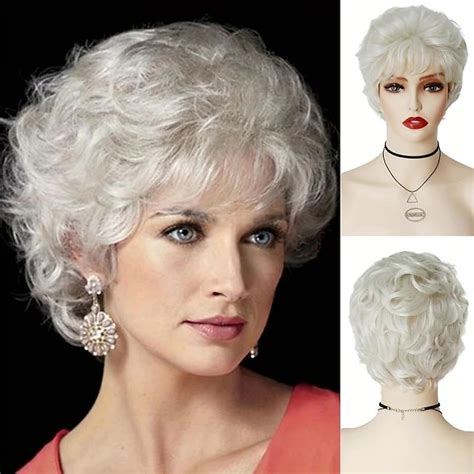 Short Curly Wigs For Women Old Lady Costume Halloween Wig Grey White