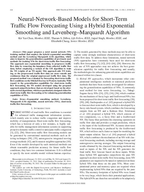 Pdf Neural Network Based Models For Short Term Traffic Flow Forecasting Using A Hybrid