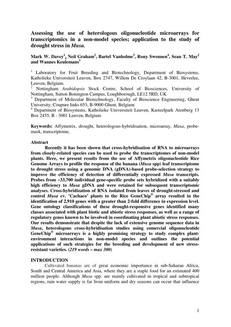 Pdf Assessing The Use Of Heterologous Oligonucleotide Microarrays For Transcriptomics In A Non