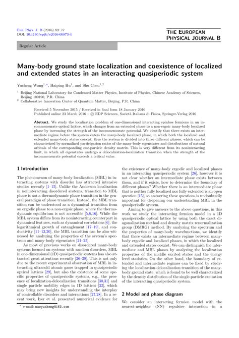 Pdf Many Body Ground State Localization And Coexistence Of Localized And Extended States In An