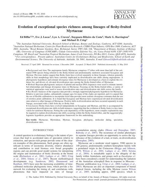 Pdf Evolution Of Exceptional Species Richness Among Lineages Of