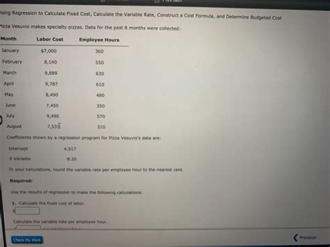 Solved Using Regression to Calculate Fixed Cost, Calculate | Chegg.com
