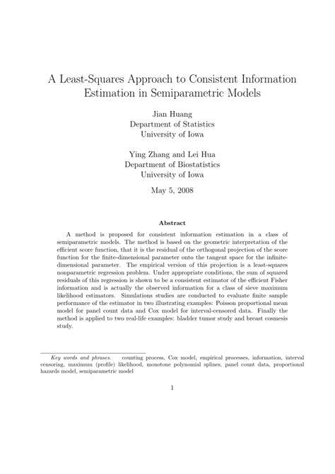 Pdf A Least Squares Approach To Consistent Information Estimation In Semiparametric Models