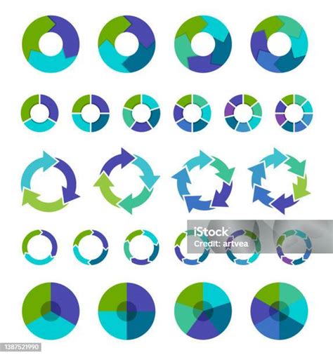 3 4 5 6 및 7 8개의 섹션 또는 단계를 갖춘 다채로운 원형 차트 컬렉션 원형에 대한 스톡 벡터 아트 및 기타 이미지 원형 인포그래픽 부분의 Istock